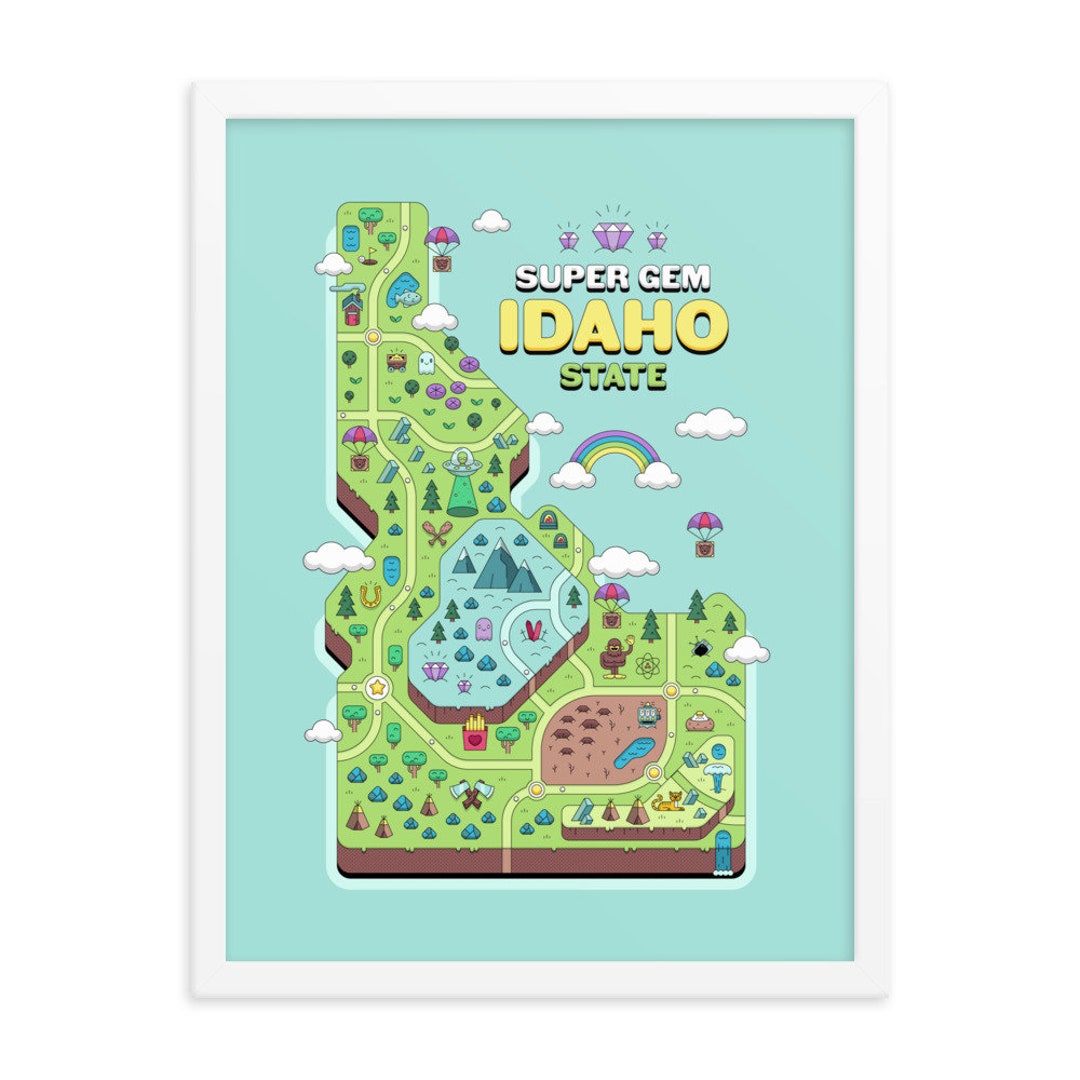 Super Gem State Idaho Video Game Map - Framed Poster - Etsy