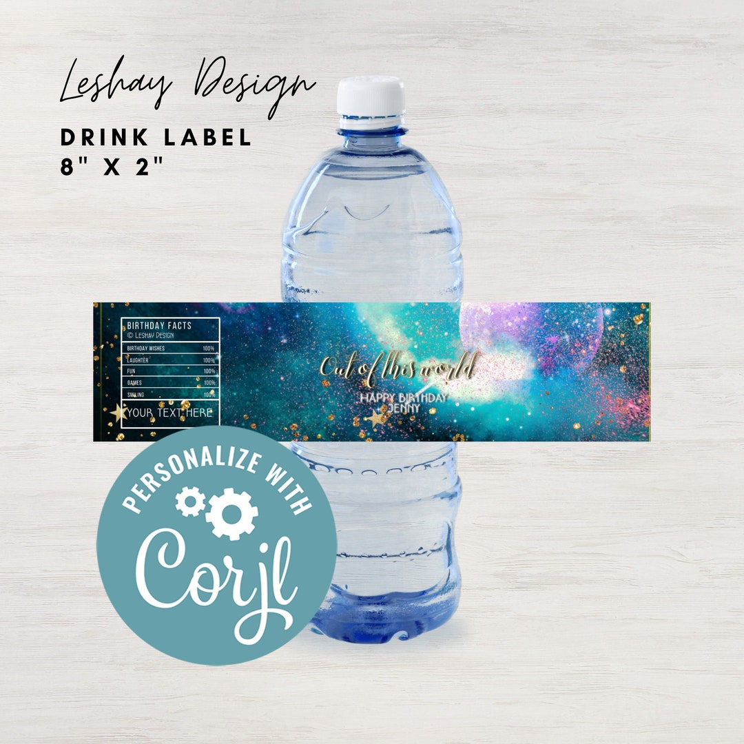 Editable Blue Galaxy Water Bottle Label Birthday Party Decorations ...
