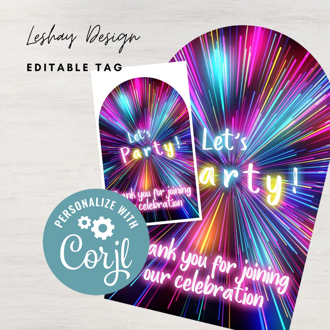 Editable Neon Thank You Tag / Card INSTANT DOWNLOAD - Etsy
