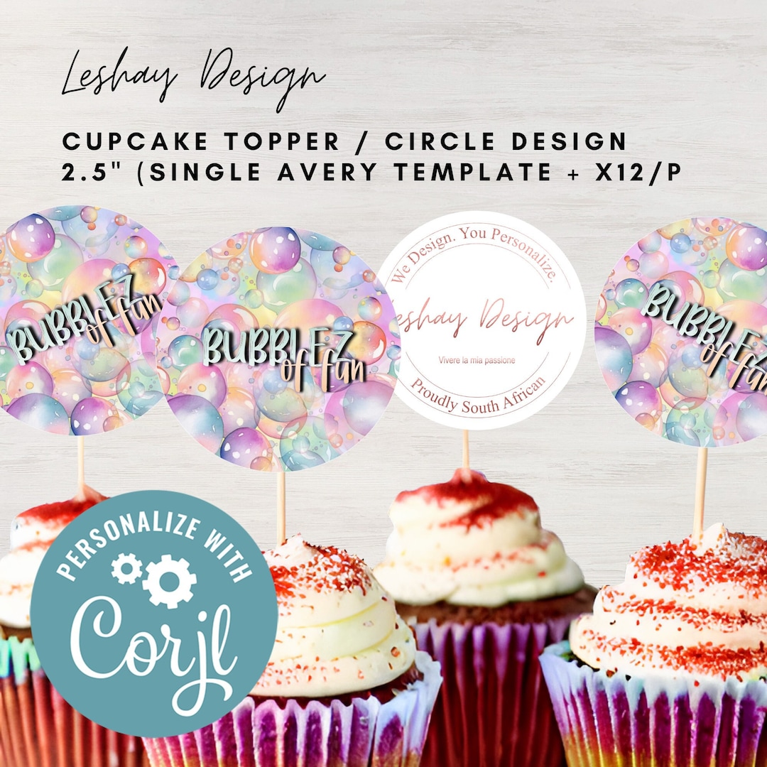 Rainbow Pop Bubble Cupcake Topper Avery Circle Template INSTANT ...