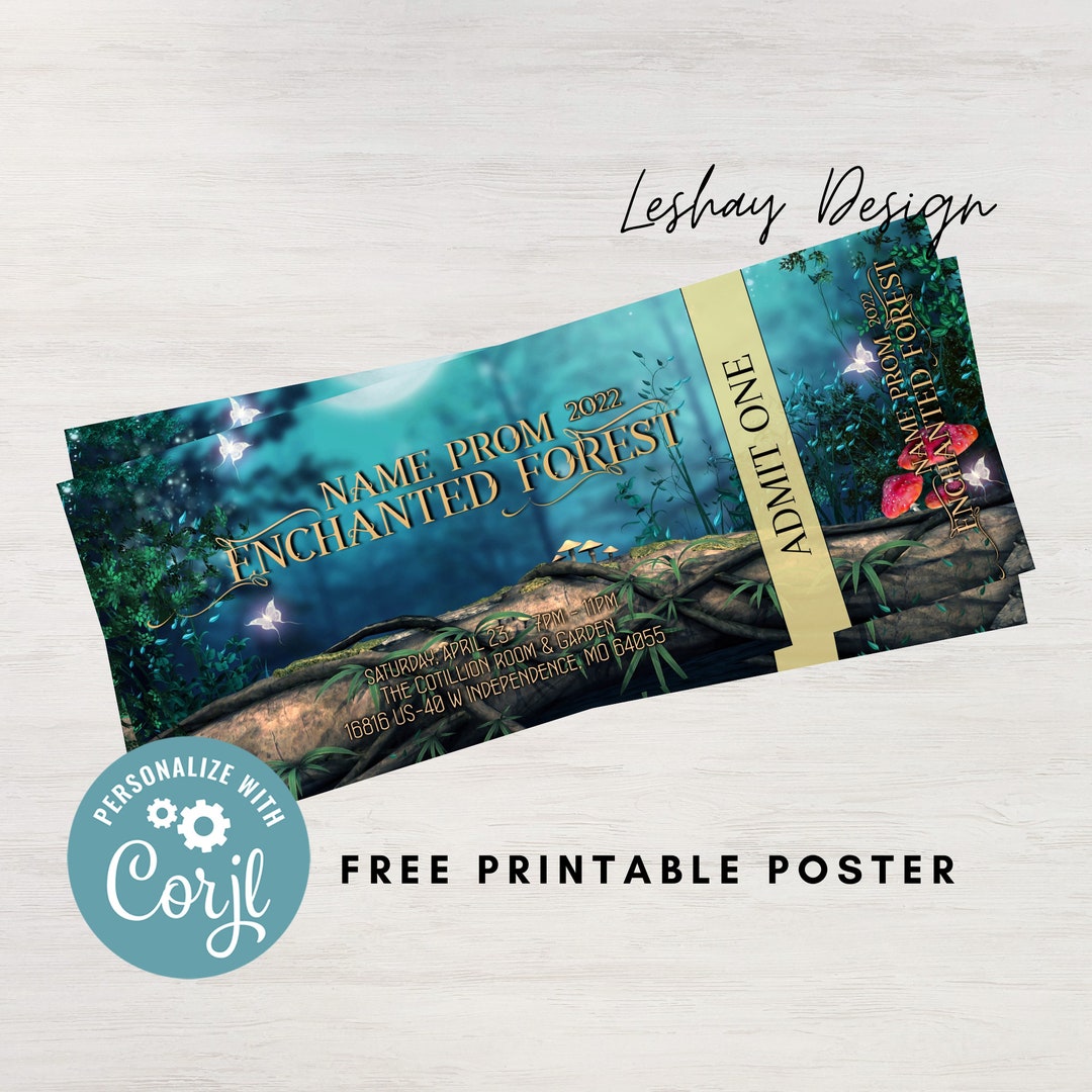 Prom Enchanted Forest Ticket and Poster INSTANT DOWNLOAD Editable Text ...
