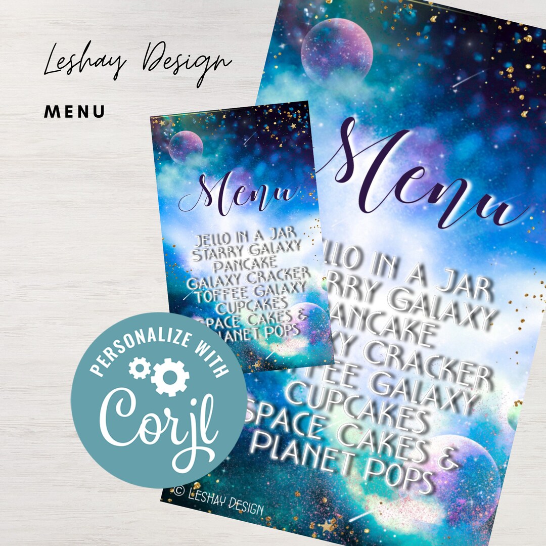 Editable Blue Galaxy Menu Birthday Party Decorations INSTANT DOWNLOAD ...