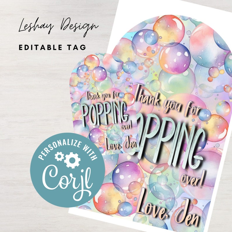 Editable Pop Bubble Thank You Tag / Card Birthday Party Decoration ...
