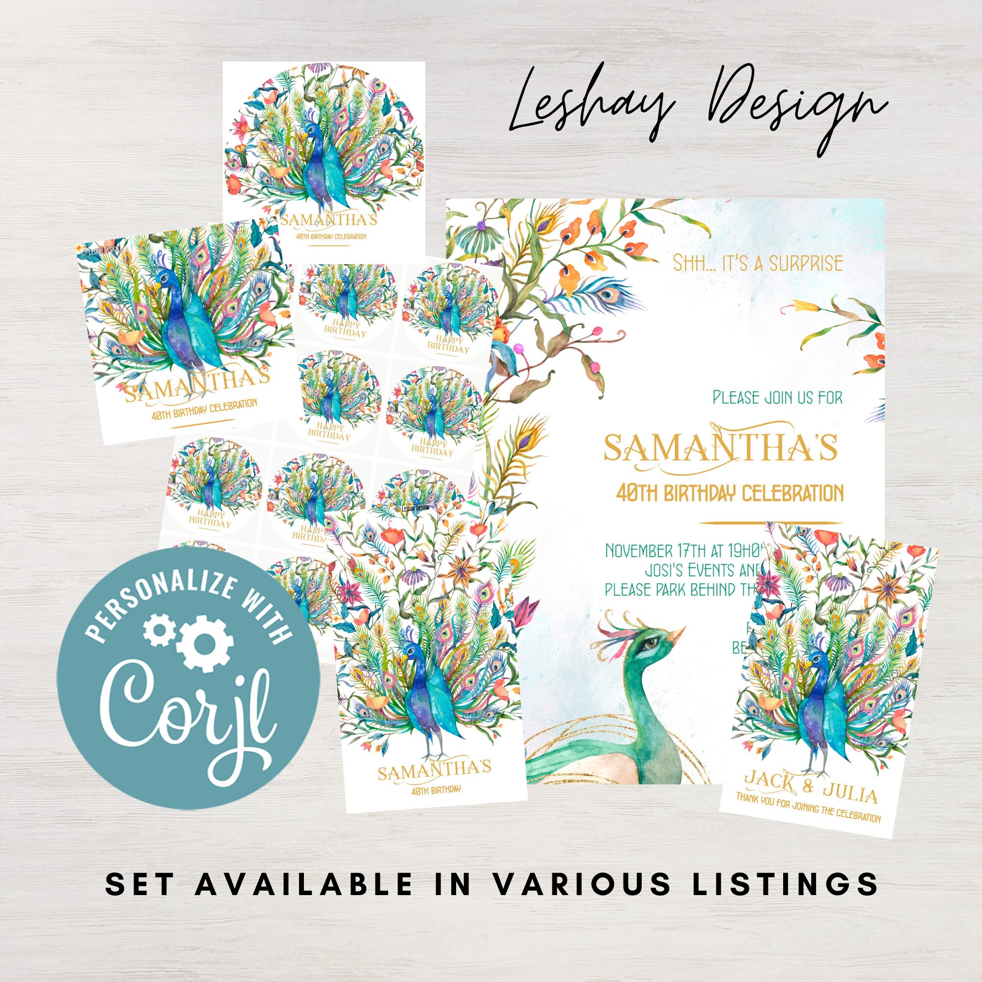 Peacock Birthday Invitation for Woman INSTANT DOWNLOAD Any Age - Etsy