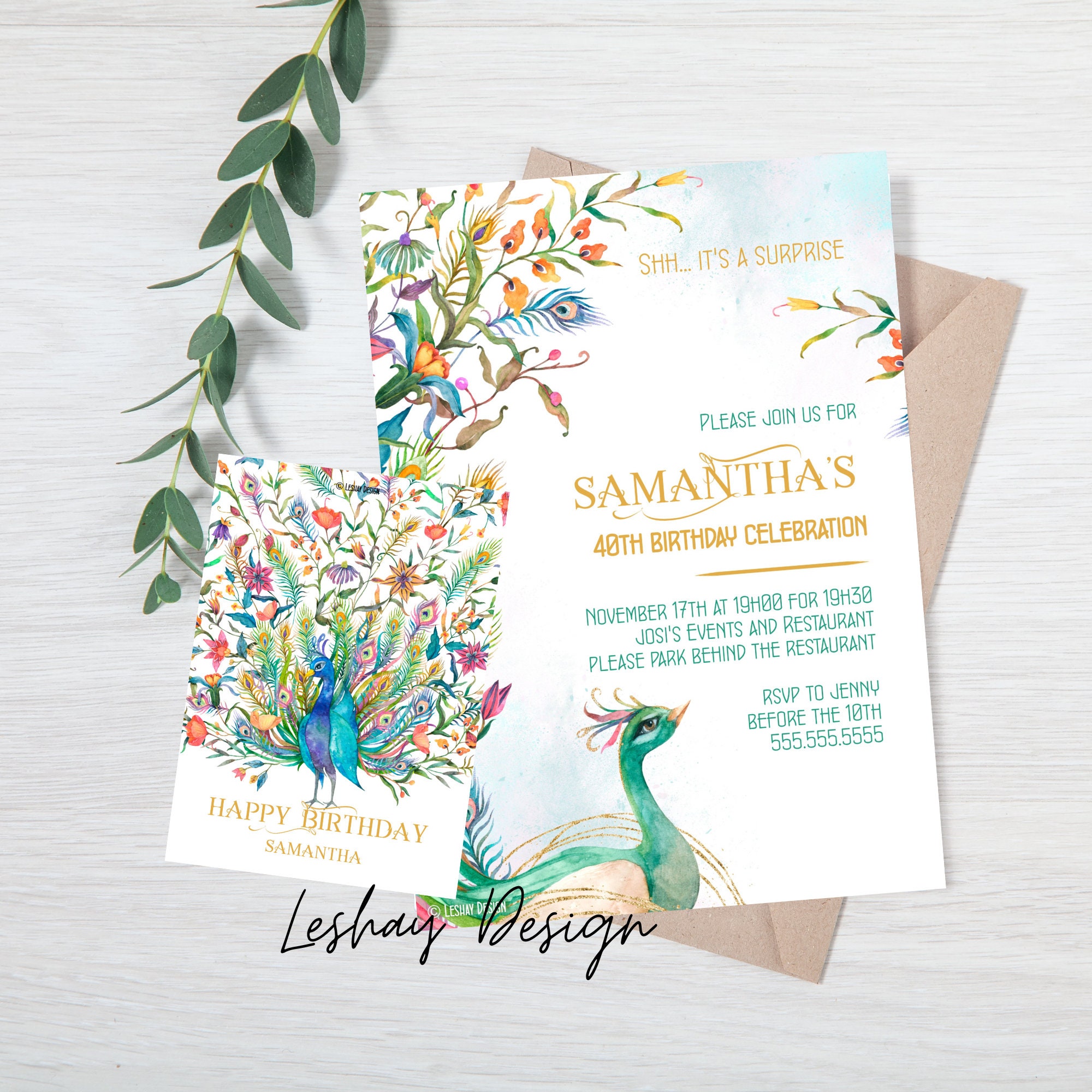 Peacock Birthday Invitation for Woman INSTANT DOWNLOAD Any Age - Etsy