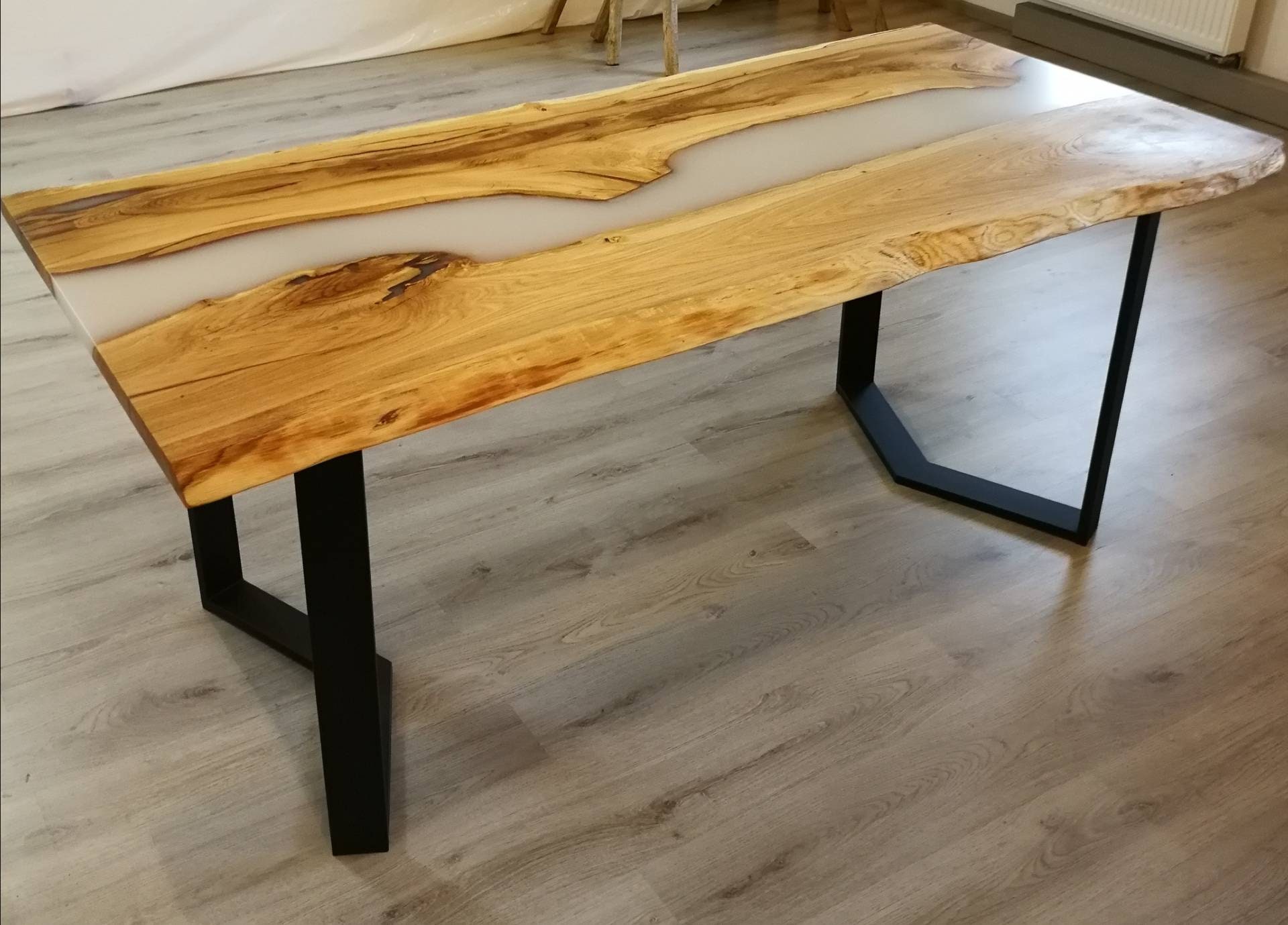 Oak Epoxy Resin Table Rivertable With Milky Resin - Etsy