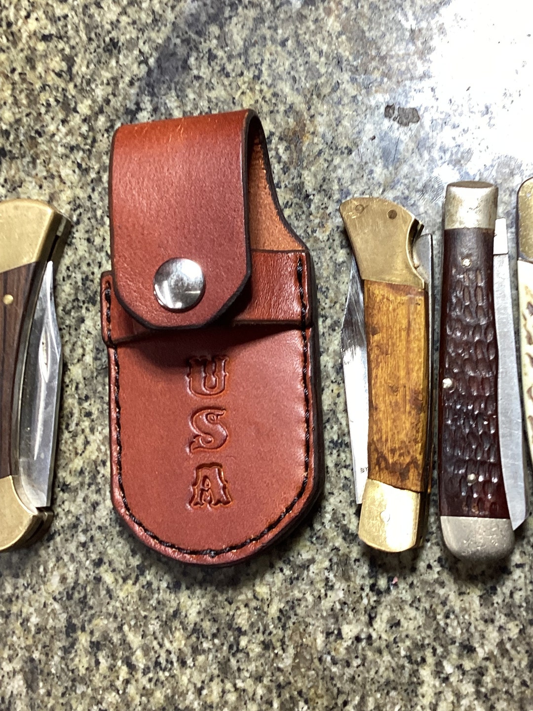 Personalized Leather Pocket Knife Sheath Handmade Buck 112, Trapper, 4 ...