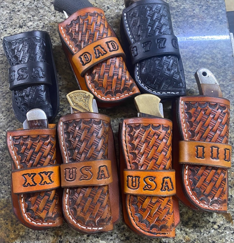 Personalized Custom Leather Belt Pocket Knife Pancake Sheath - Etsy