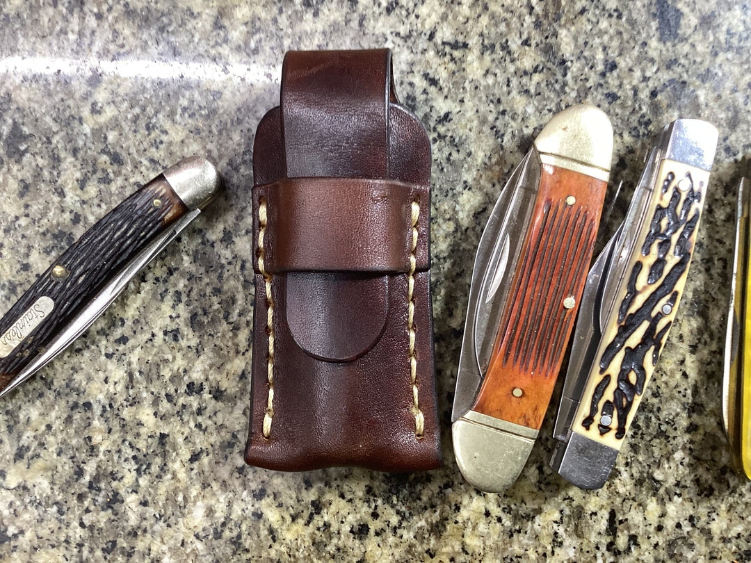 Leather Pocket Folding Knife Slip Pouch for Mini Trapper Size Hand ...