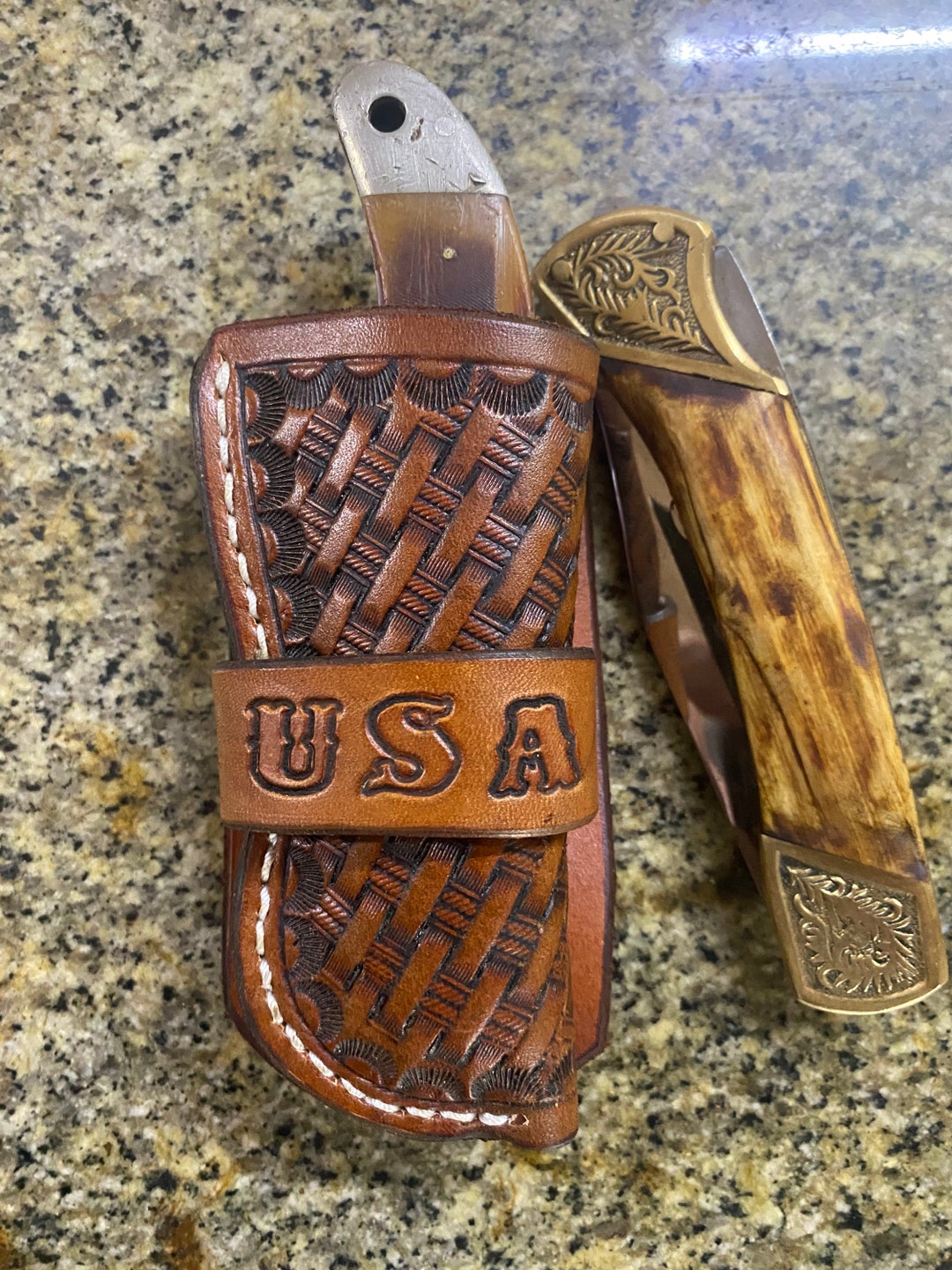 Personalized Custom Leather Belt Pocket Knife Sheath Handmade Buck 112 ...