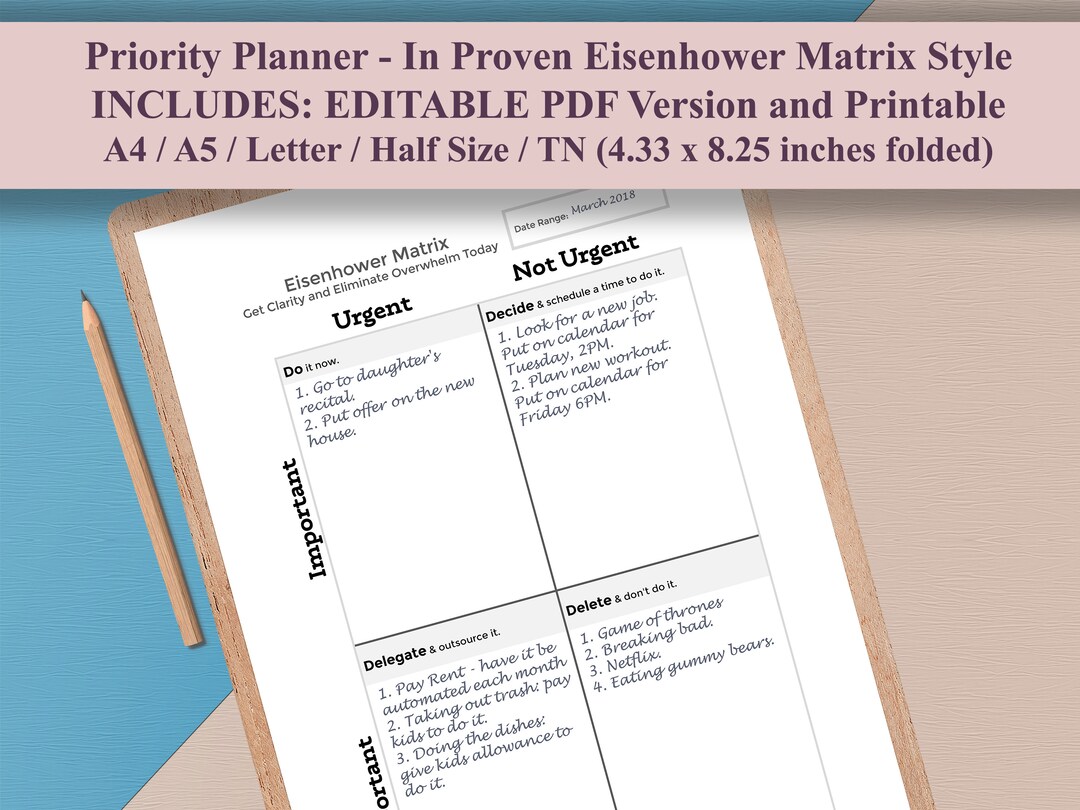 Eisenhower Matrix | Printable Priority Planner | EDITABLE Pdfs Included ...