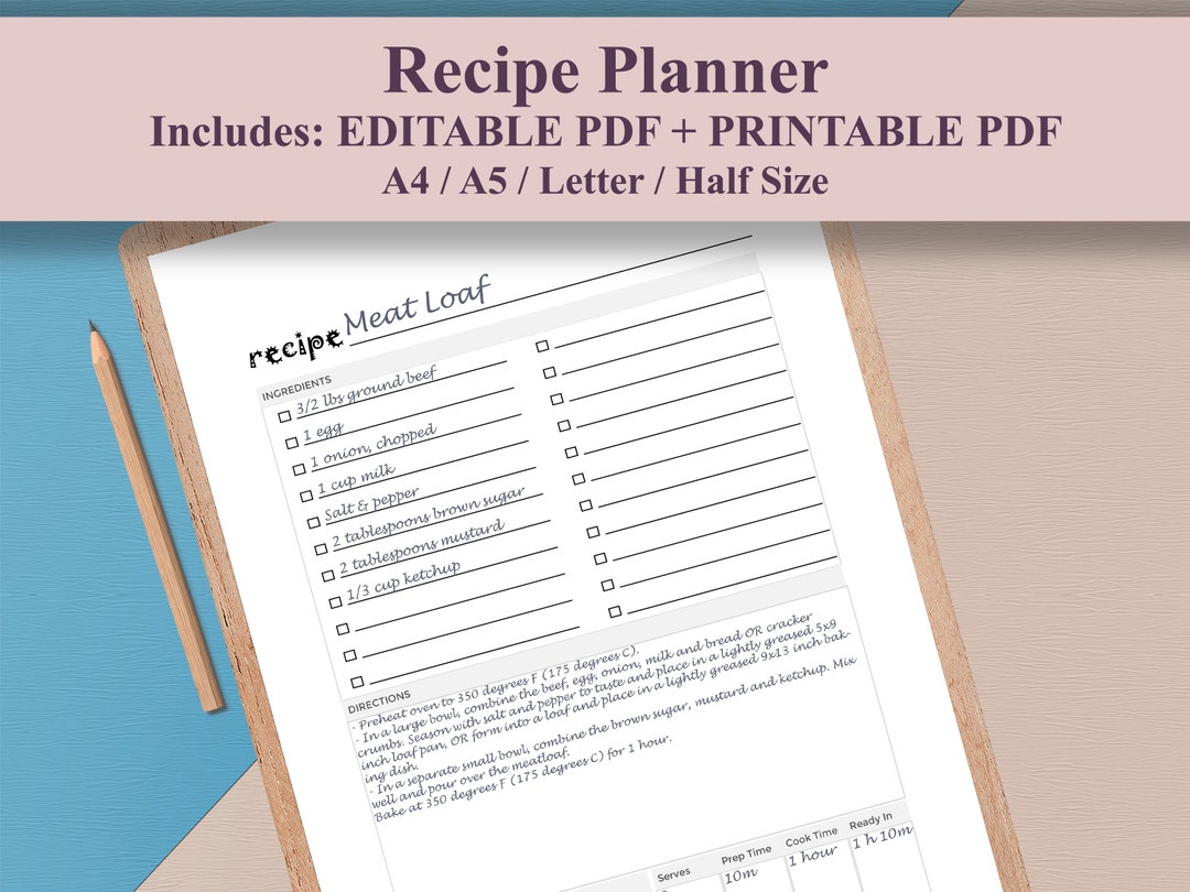 Printable Recipe Insert | EDITABLE Recipe Template Sheet PDF - Etsy