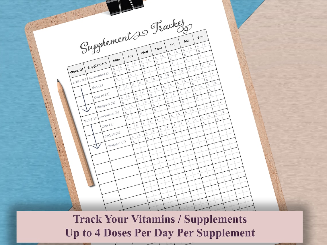 Printable Supplement and Vitamin Tracker | Weekly Medicine Log ...