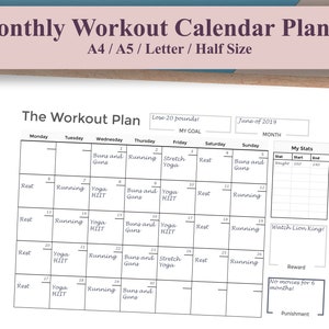 Monthly Workout Planner Printable | Exercise Log + Body Stats Tracker ...