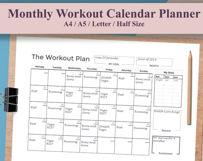 Monthly Workout Planner Printable Exercise Log Body Stats Tracker - Etsy