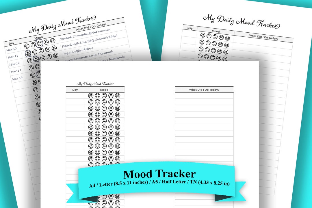 Mood Tracker Printable | Daily PRINTABLE Mood Journal in A5 / A4 / Half ...