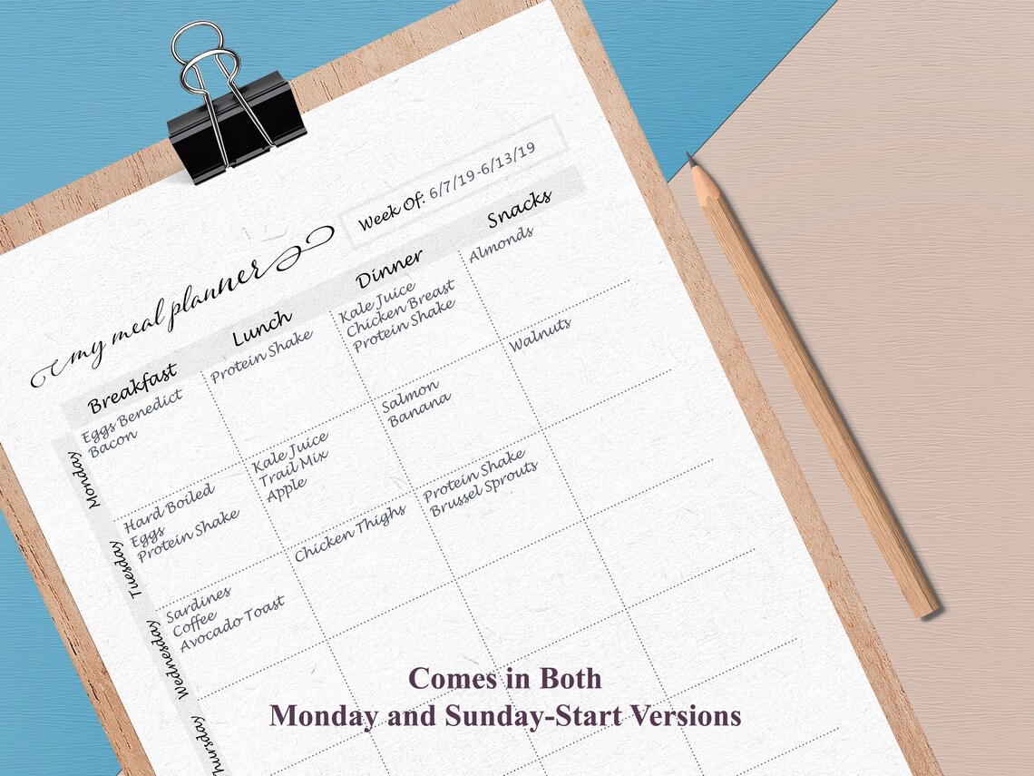 Printable Food Log Grocery List Template Meal Planner Editable Recipe ...