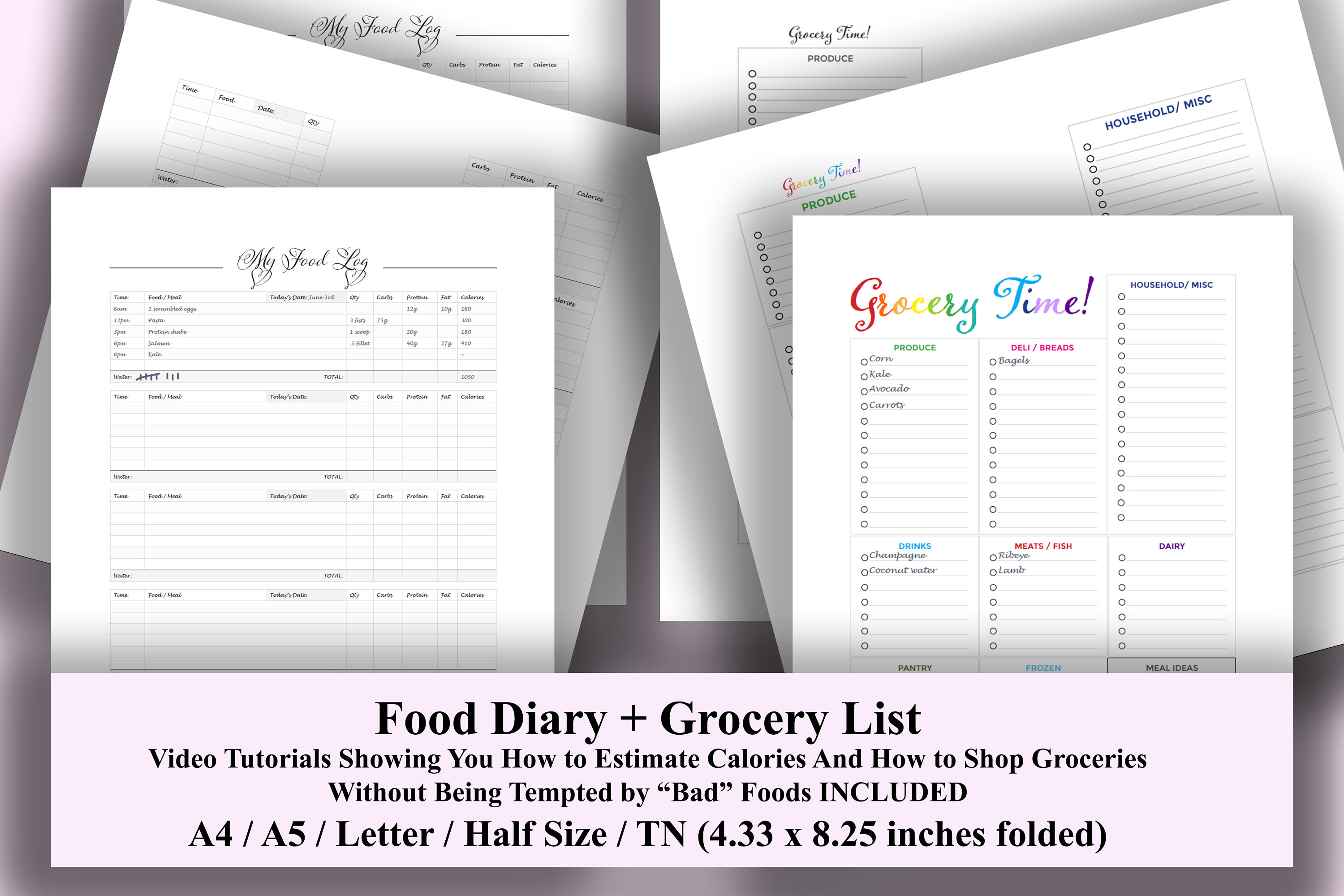 Food Tracker + Grocery List Template, 2-in-1 Pack - Etsy