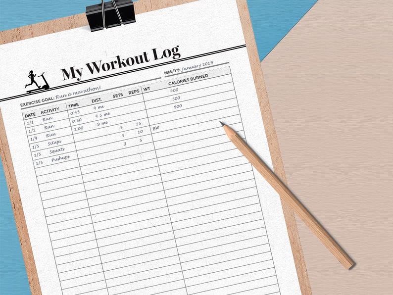 Workout Log - Printable Fitness Tracker | Planner for Cardio - Etsy
