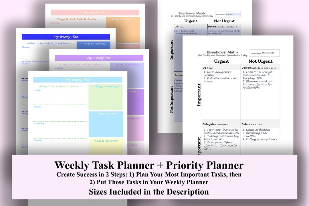 Printable Weekly Planner + Priority Planner Bundle | Eisenhower Matrix ...