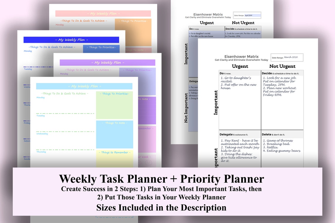 Printable Weekly Planner + Priority Planner Bundle | Eisenhower Matrix ...