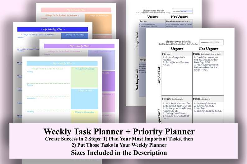 Printable Weekly Planner + Priority Planner Bundle | Eisenhower Matrix ...