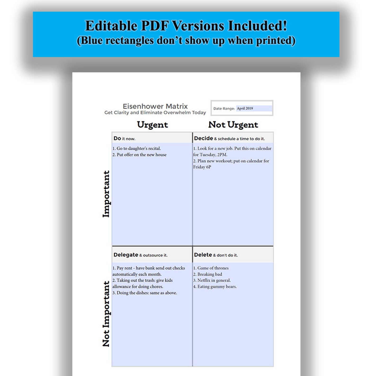 Eisenhower Matrix | Printable Priority Planner | EDITABLE Pdfs Included ...