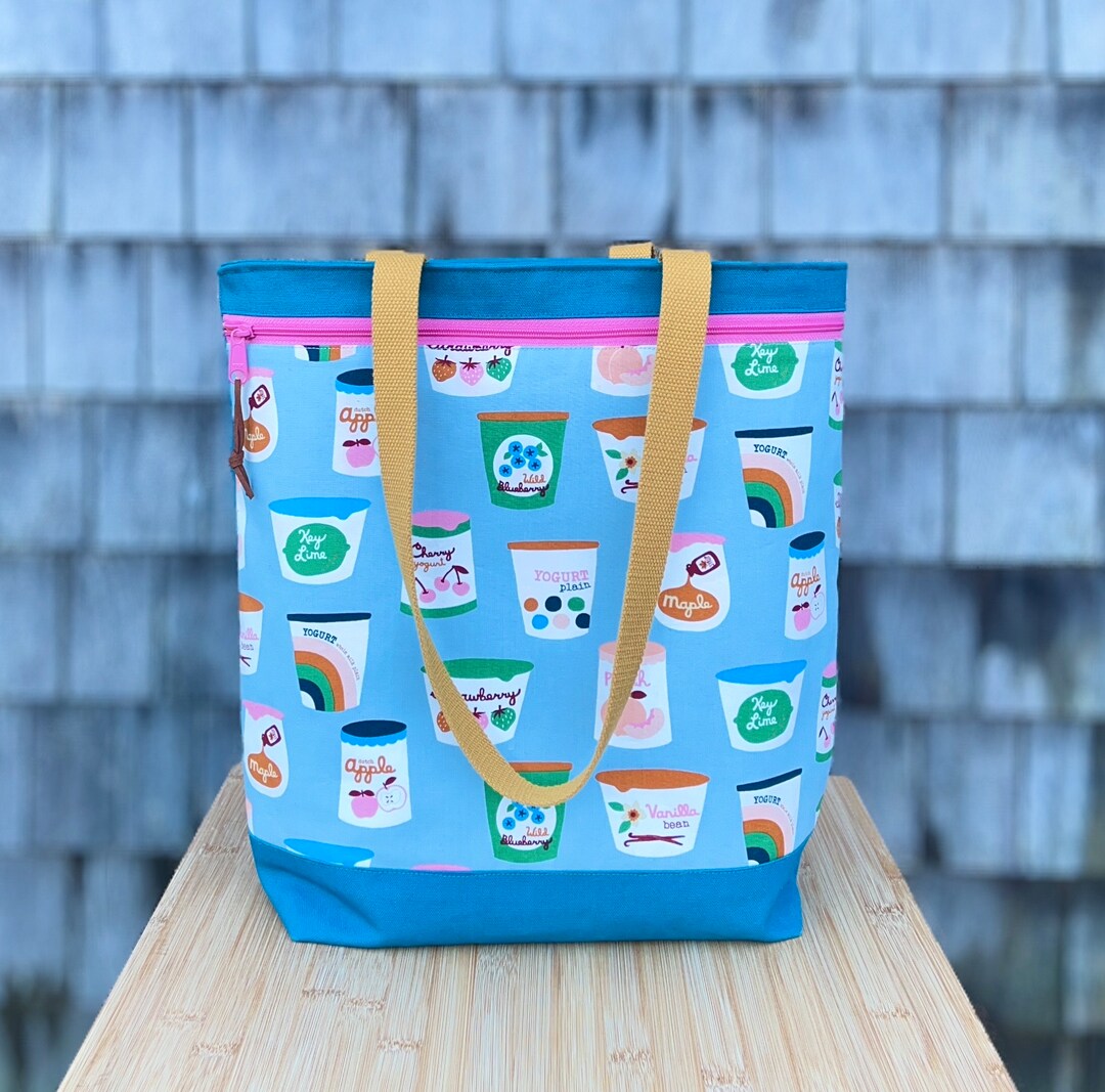 Front Zip Pocket Tote Bag | Retro Yogurt | Blue - Etsy