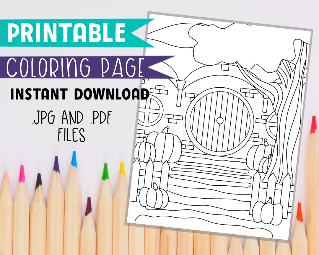 Autumn Hobbit Hole PRINTABLE Coloring Page Instant Download - Etsy