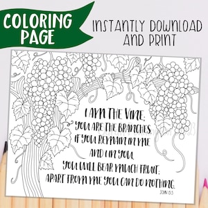 I Am the Vine - PRINTABLE COLORING PAGE - Instant Download - Christian ...