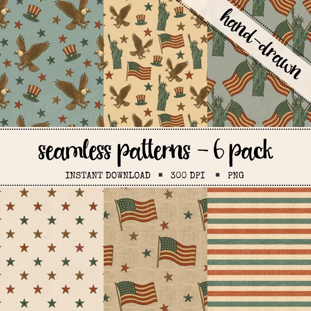 Vintage Americana Seamless Patterns: Patriotic Scrapbook Paper (digital ...