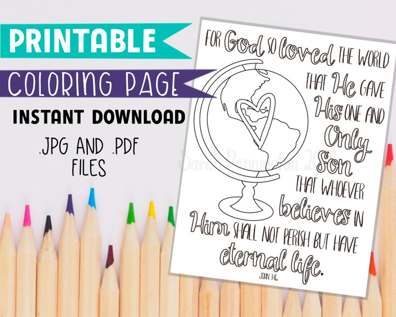 John 3:16 Bible Verse PRINTABLE COLORING PAGE Instant - Etsy