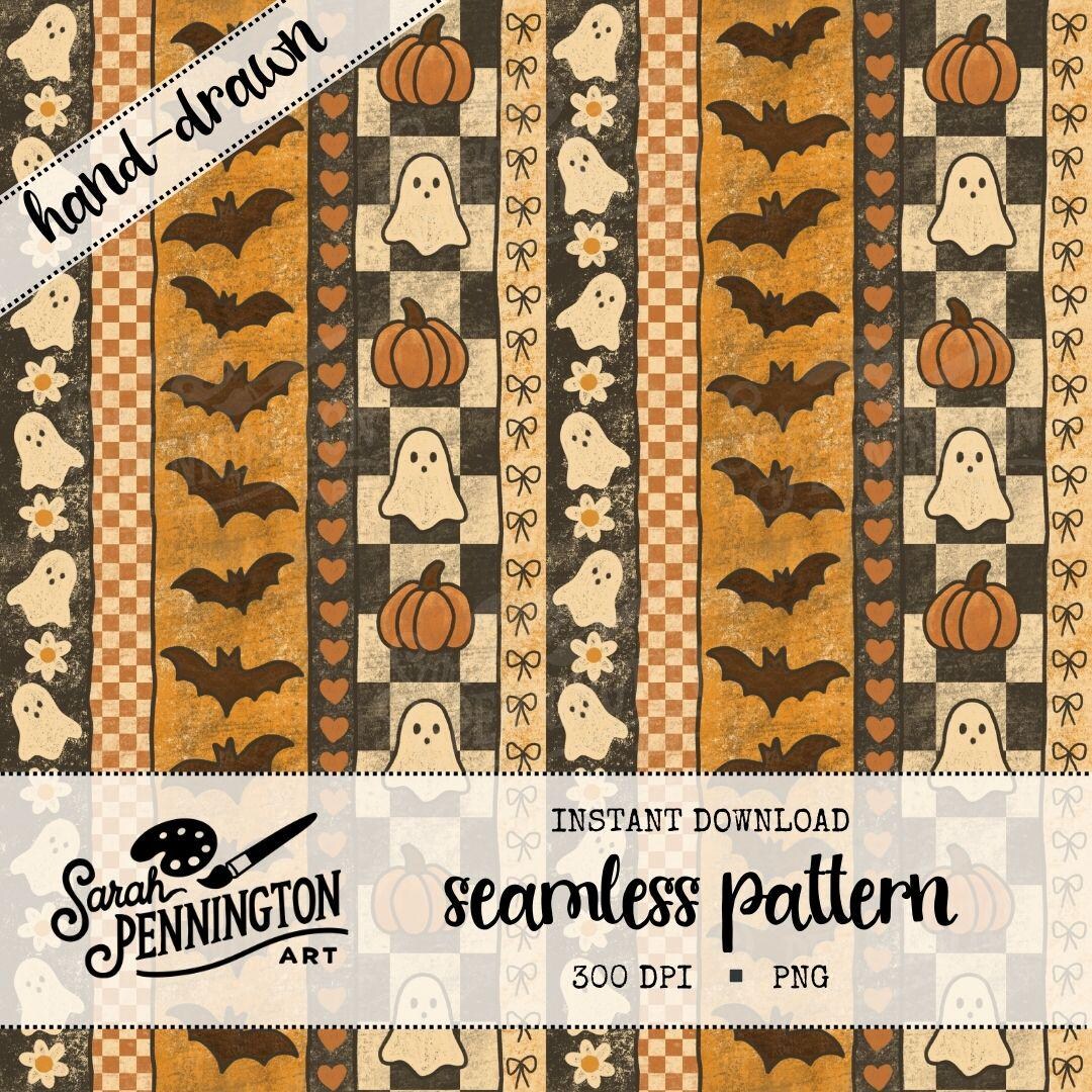 Girly Halloween Seamless Pattern – Ghosts, Bows, Pumpkins, Hearts ...