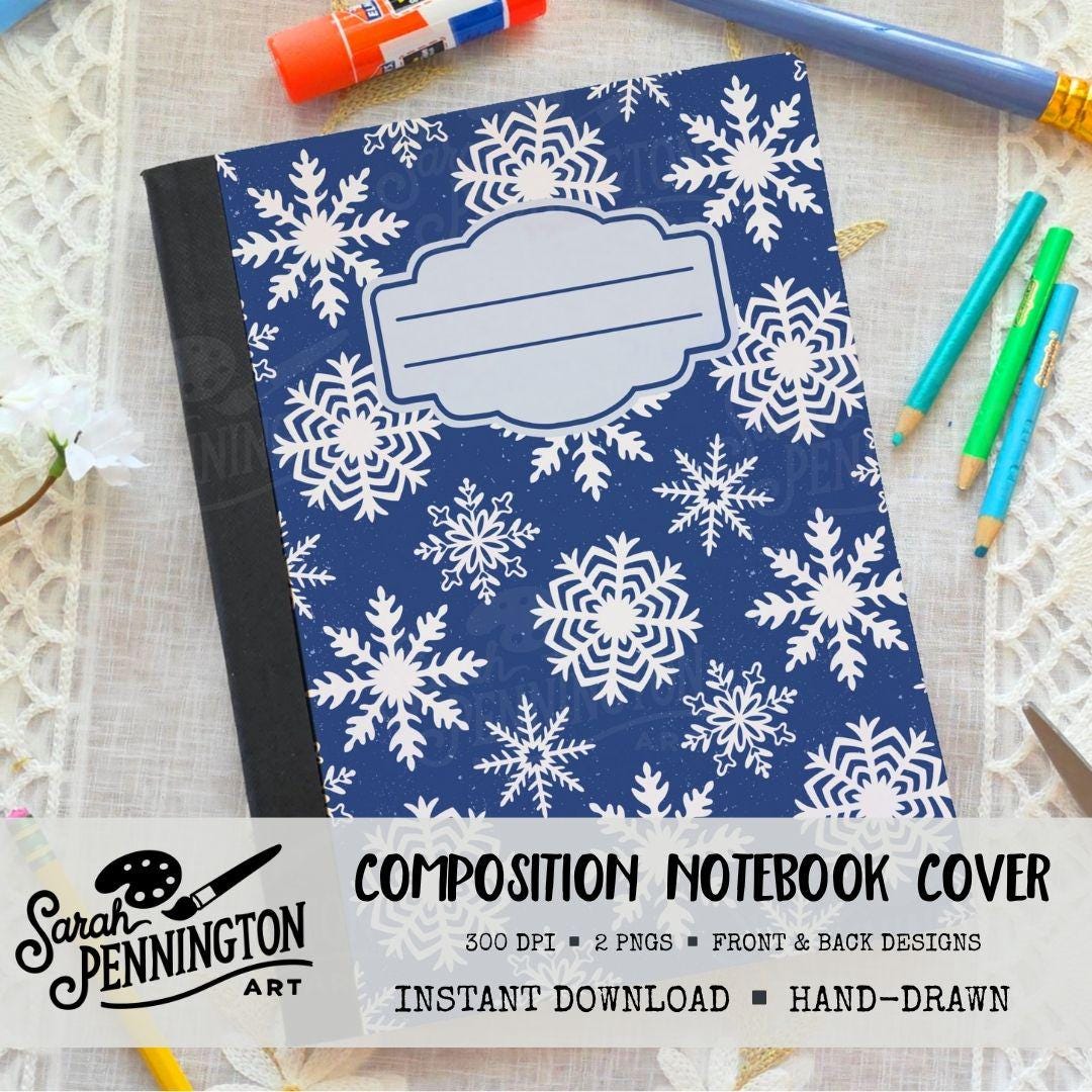 Snowflake Notebook Cover Decal – Printable Blue Winter Composition ...