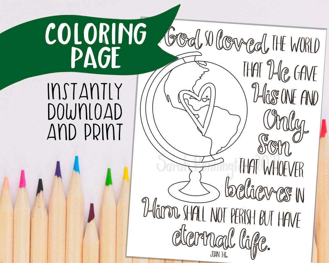 John 3:16 Bible Verse PRINTABLE COLORING PAGE - Instant Download ...