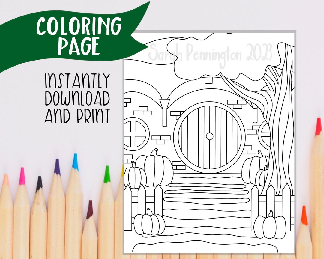 Autumn Hobbit Hole PRINTABLE Coloring Page - Instant Download - Shire ...