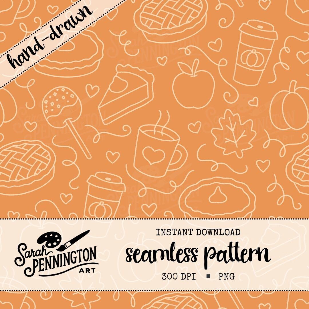 Fall Foods Digital Paper: Pumpkin Pie Seamless Pattern (PNG, 12x12 ...