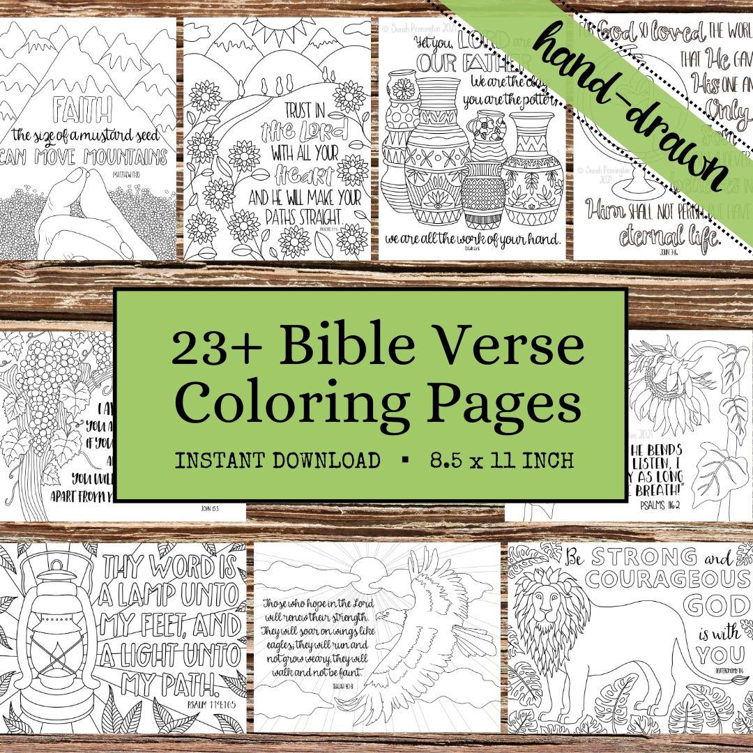 Bible Verse Coloring Pages Bundle: Christian Art, Scripture (digital ...
