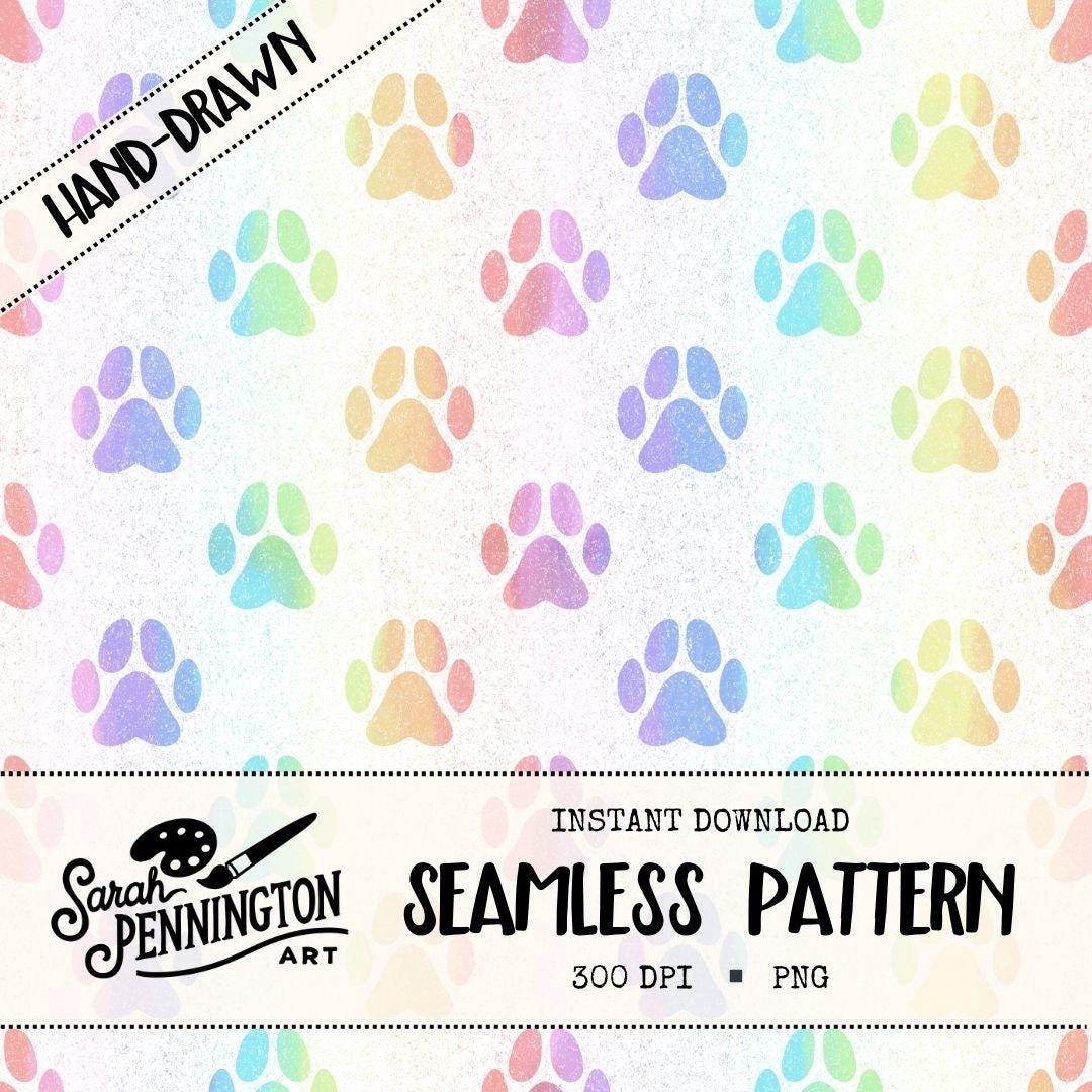 Rainbow Paw Print Seamless Pattern – Ombre Animal Footprint PNG - Etsy