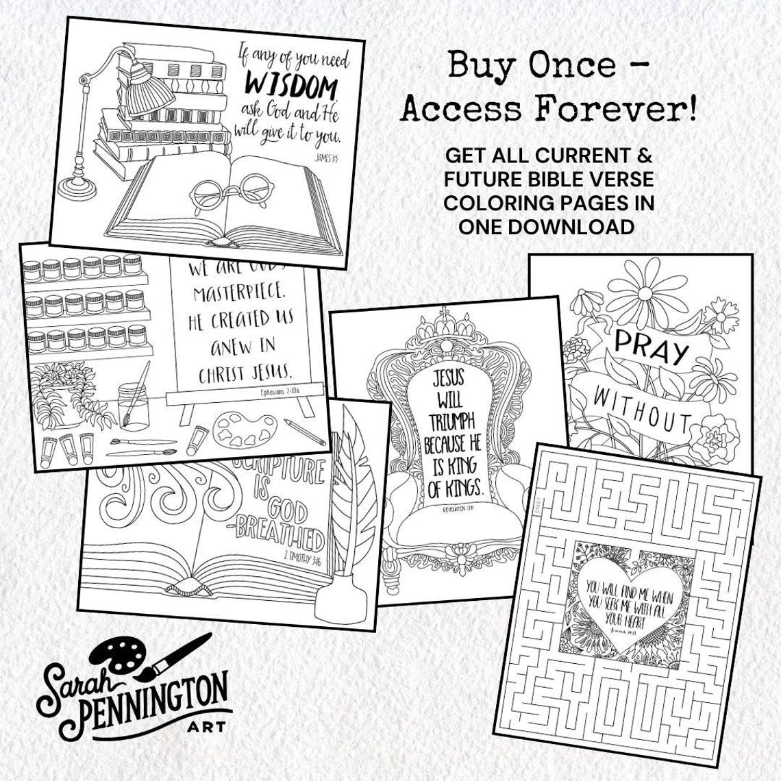 Bible Verse Coloring Pages Bundle: Christian Art, Scripture (digital ...