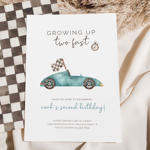 Growing up Two Fast Birthday Invitation Editable Template - Etsy