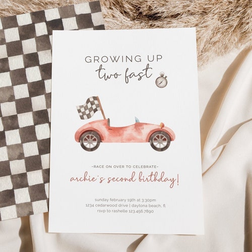 Growing up Two Fast Birthday Invitation Editable Template | Etsy