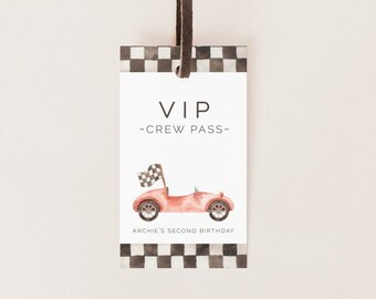 VIP Crew Pass, Editable Template, Two Fast Vintage Race Car Party, Two ...