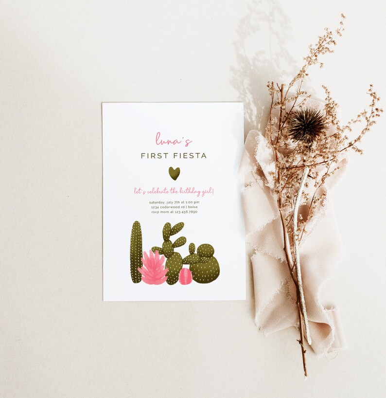 First Fiesta Birthday Invitation Editable Template Pink | Etsy