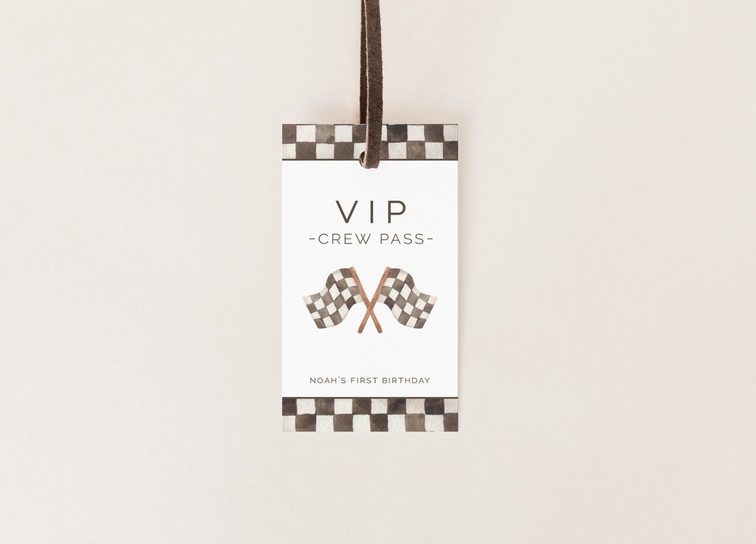 VIP Crew Pass, Editable Template, Fast One Vintage Racing Flags Party ...