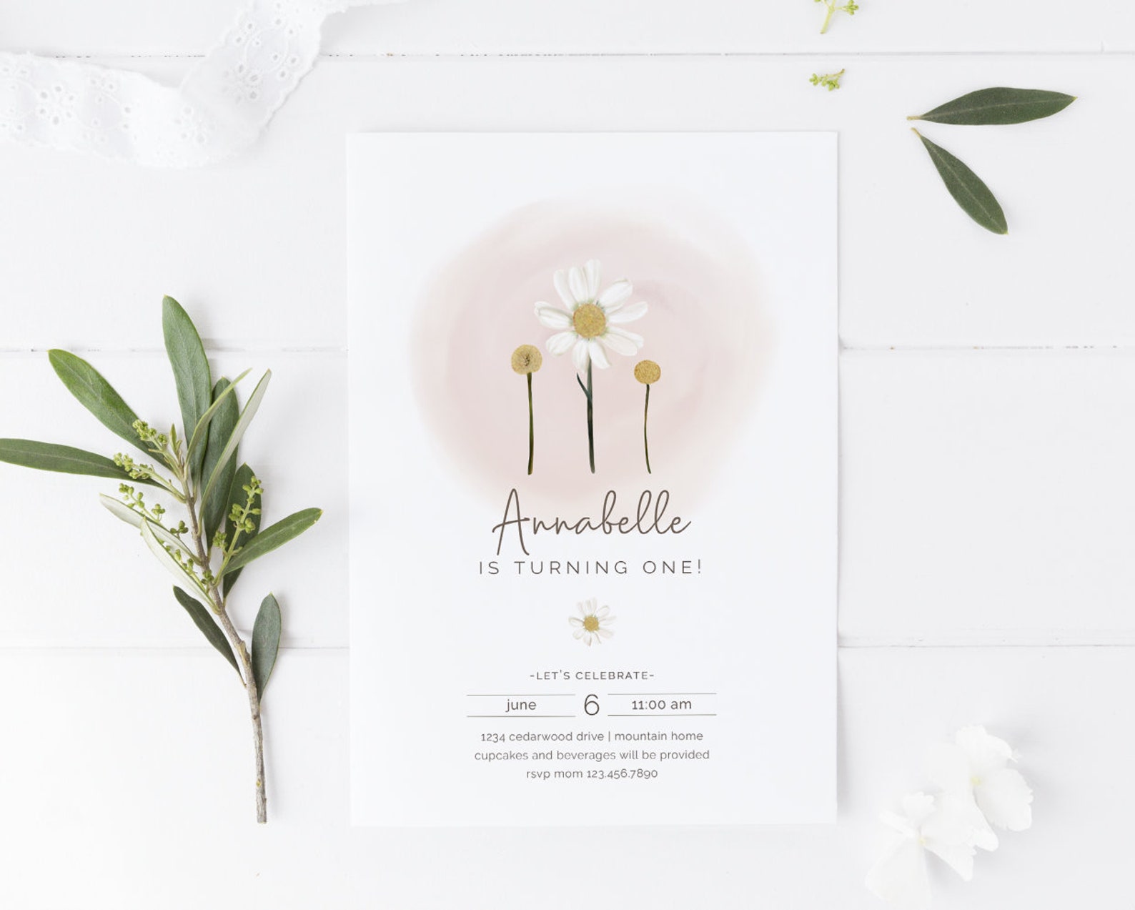 Daisy Birthday Invitation Editable Template Flower First - Etsy