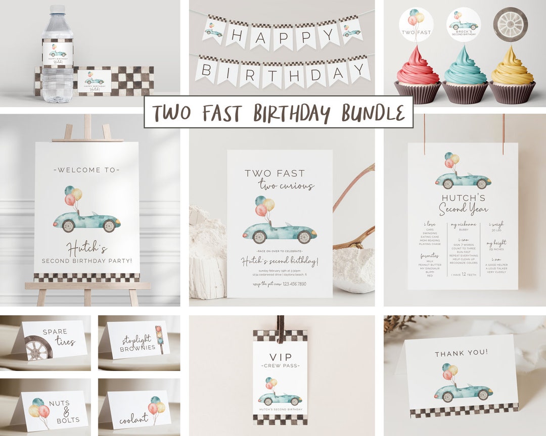 Two Fast Two Curious Birthday Bundle Set Editable Template - Etsy