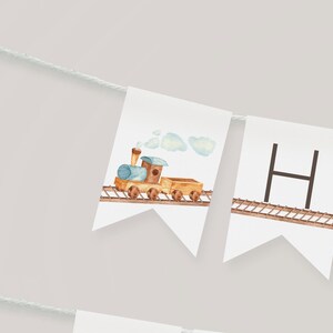 Train Theme Birthday Banner, Editable Template, Happy Birthday Garland ...