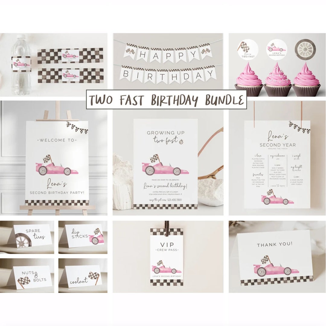 Growing up Two Fast Birthday Bundle Set, Editable Template, Racing ...