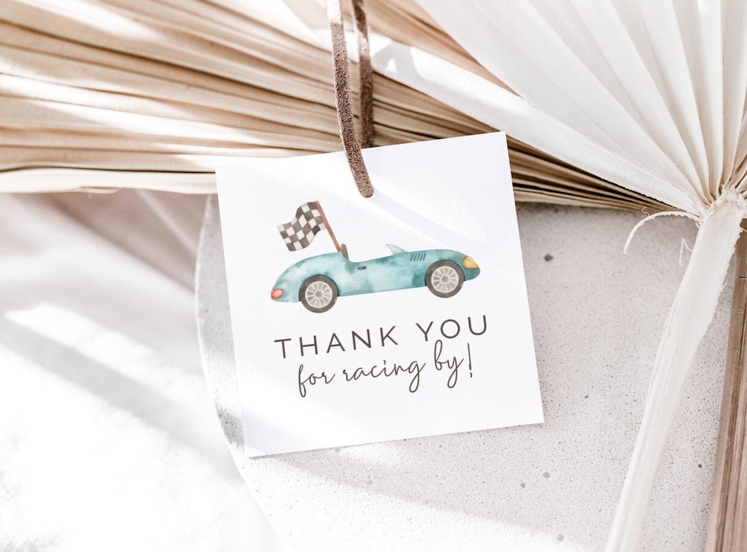 Racing Thank You Tags, Editable Template, Blue Race Car Thank You Favor ...